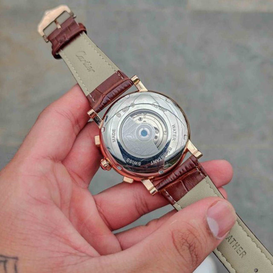 Cartier Leather Brown Automatic Watch Circle Dial B – thebrandsales.co.in